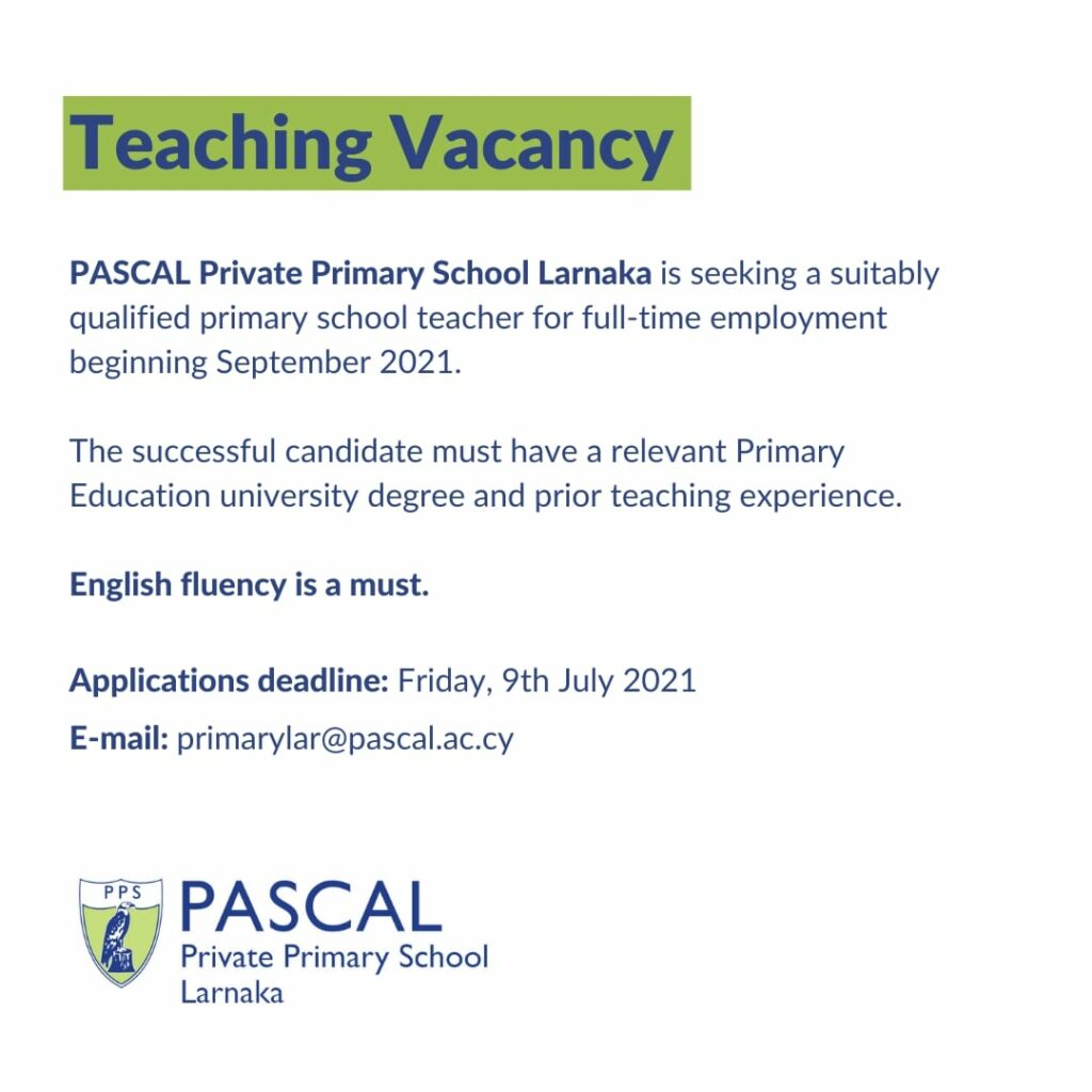 Teaching Vacancy – PASCAL Primary School Larnaka | NOMISMA